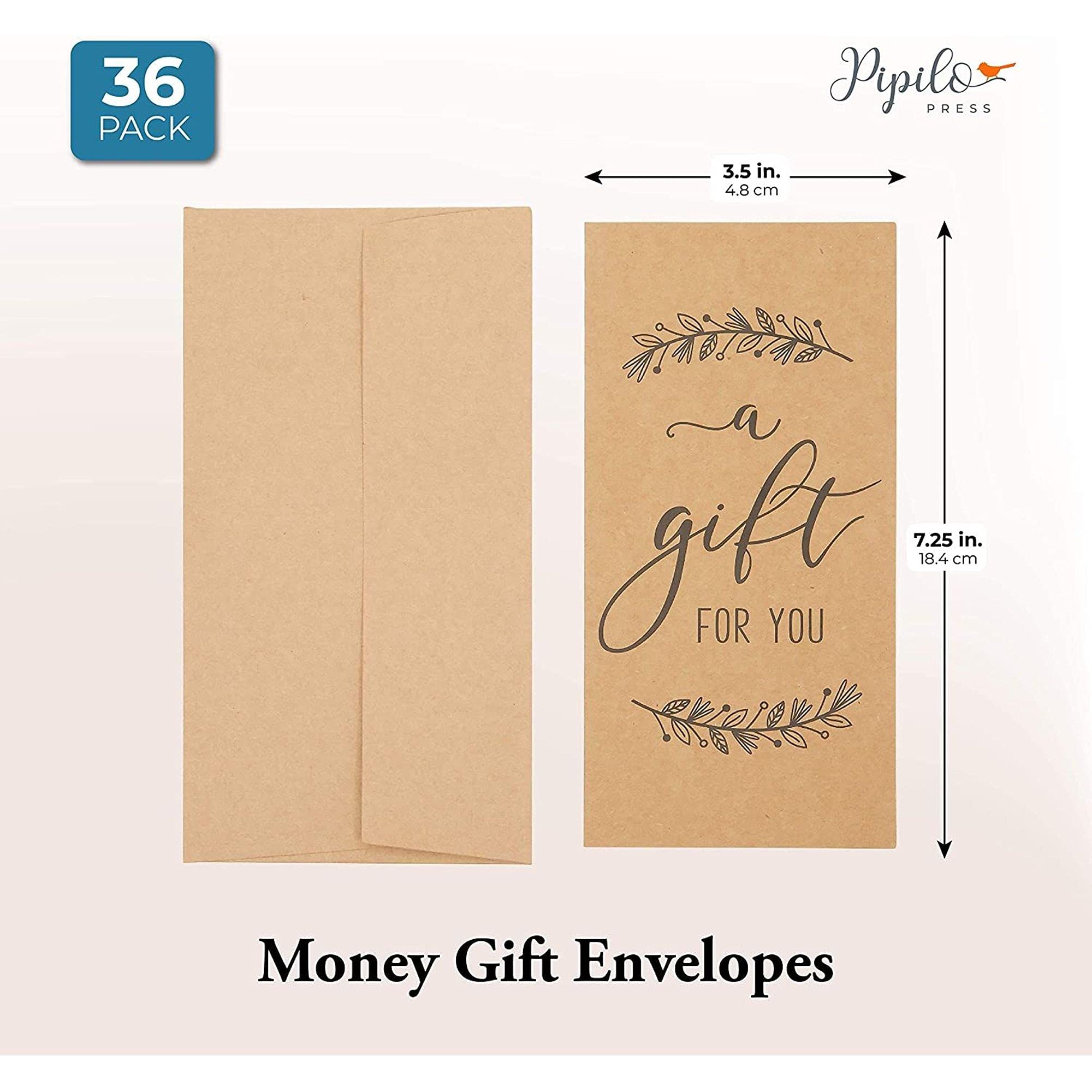 Pipilo Press 36 Pack Money Cards with Envelopes, A Gift for You Cards for Cash, Holiday's, Birthday's (Kraft Paper, 3.5 x 7.25 In)