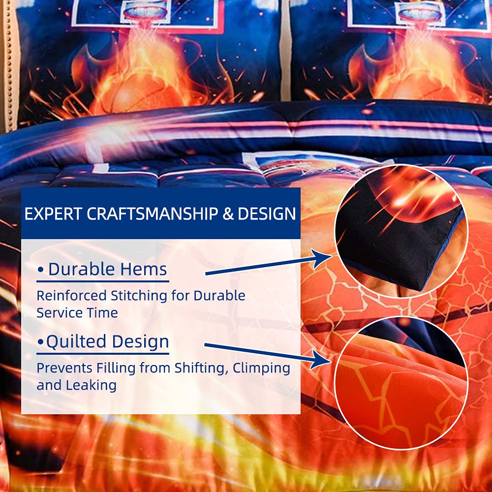 Btargot Basketball Fire Court Comforter Sets Twin for Boys Teens,Ball Sports Games Print, Basketball Hoop Bedding Home Decor