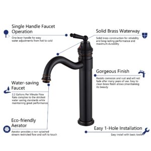 DeerValley DV-1J82813 Oil Rubbed Bronze Bathroom Sink Faucet Single Handle 360° Swivel Vessel Sink Faucet,Single Handle one Hole Bathroom Faucet Vanity Basin Mixer Tap