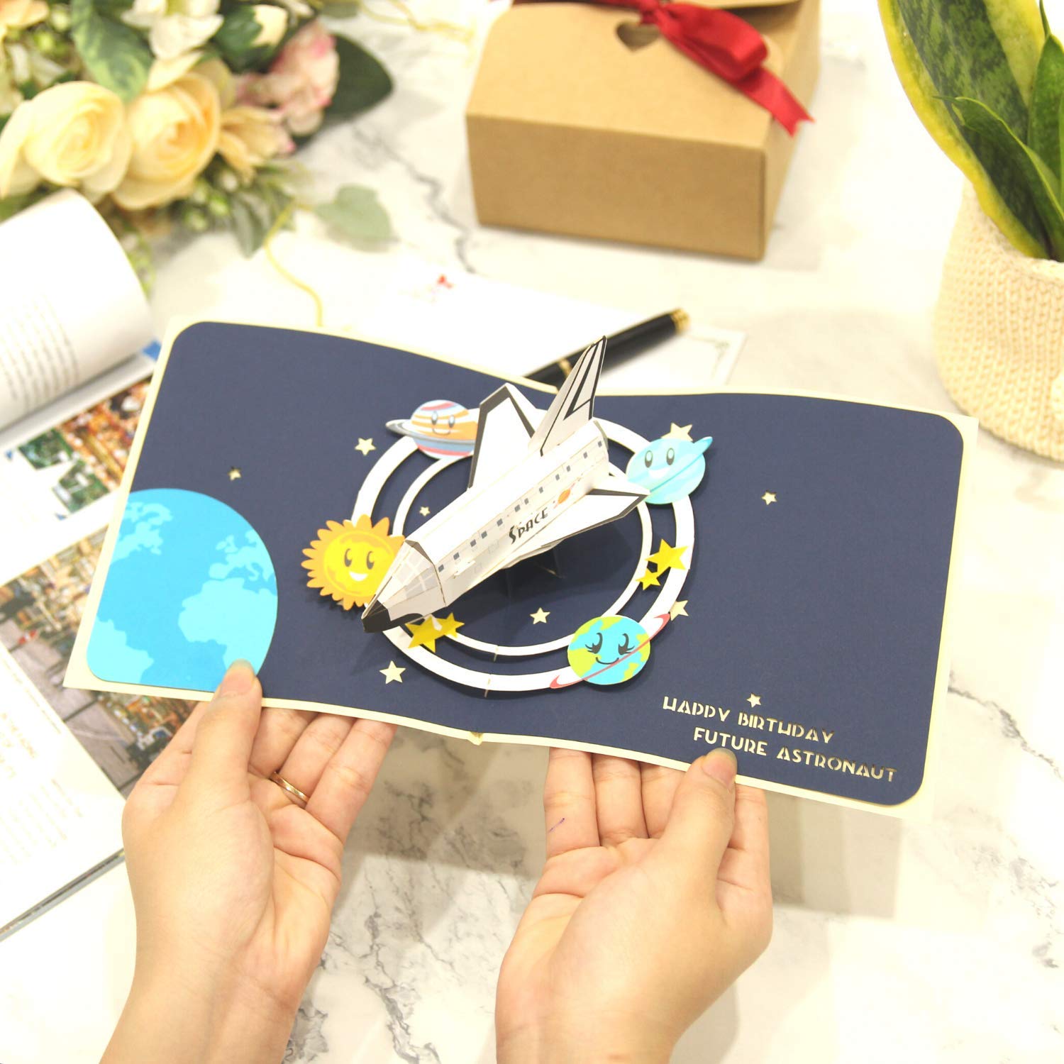 CUTE POPUP - Spaceship Birthday Pop Up Card, Nasa Birthday Pop Up Card, Rocket Card Pop Up, Spaceship Moving Solar System – The Perfect 3D Card for Son, Grandson, Nephew