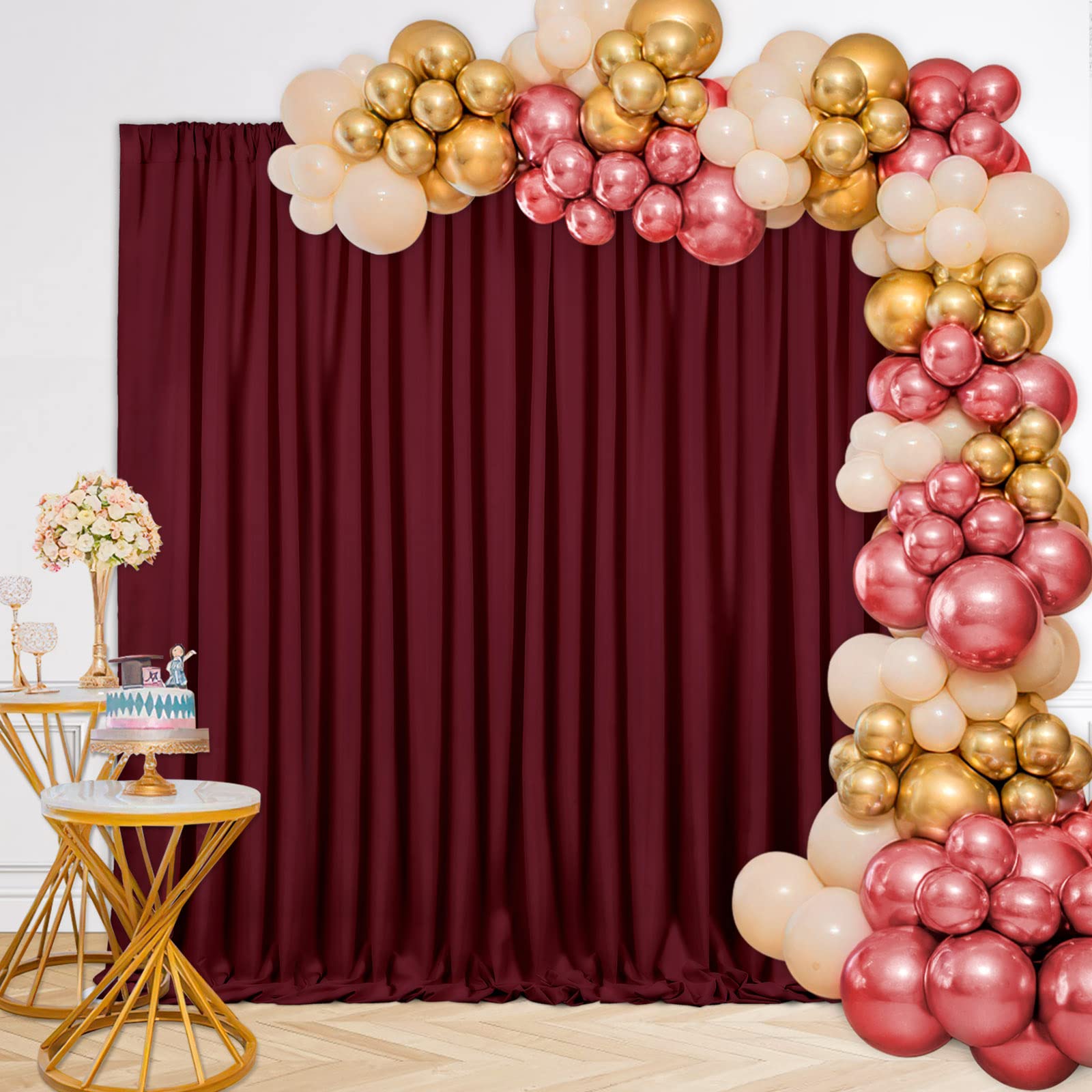 Burgundy Wall Backdrop Polyester Backdrop Curtain Panel Drapes Romantic Stage Fabric 10x8ft for Home Party Backdrop