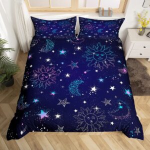 castle fairy blue universe comforter cover sets queen sun moon stars print duvet set teens youngs galaxy space theme 3 pieces bedding sets(1 duvet cover 2 pillow cases),no comforter