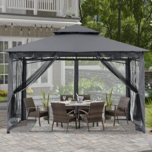 ABCCANOPY Gazebos for Patios 10x12 - Outdoor Steel Frame Gazebo with Mosquito Netting for Lawn Backyard Garden Deck (Dark Gray)