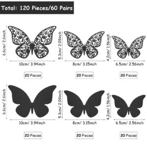 Outus 120 Pieces Black 3D Layered Butterfly Wall Decor Removable Butterfly Stickers Hollow Mural Decals for Birthday Cake Decorations Crafts Bouquet Flower Arrangements