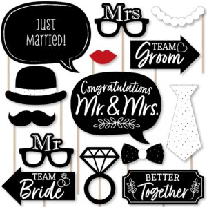 big dot of happiness mr. and mrs. - black and white wedding or bridal shower photo booth props kit - 20 count