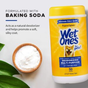 Wet Ones for Pets Deodorizing Multi-Purpose Dog Wipes With Baking Soda, 50 Count - 3 Pack| Dog Deodorizing Wipes For All Dogs in Tropical Splash Scent, Wet Ones Wipes for Deodorizing Dogs