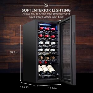 Ivation 18 Bottle Compressor Wine Cooler Refrigerator | Large Freestanding Wine Cellar For Red, White, Champagne or Sparkling Wine | 41f-64f Digital Temperature Control Fridge Glass Door Black