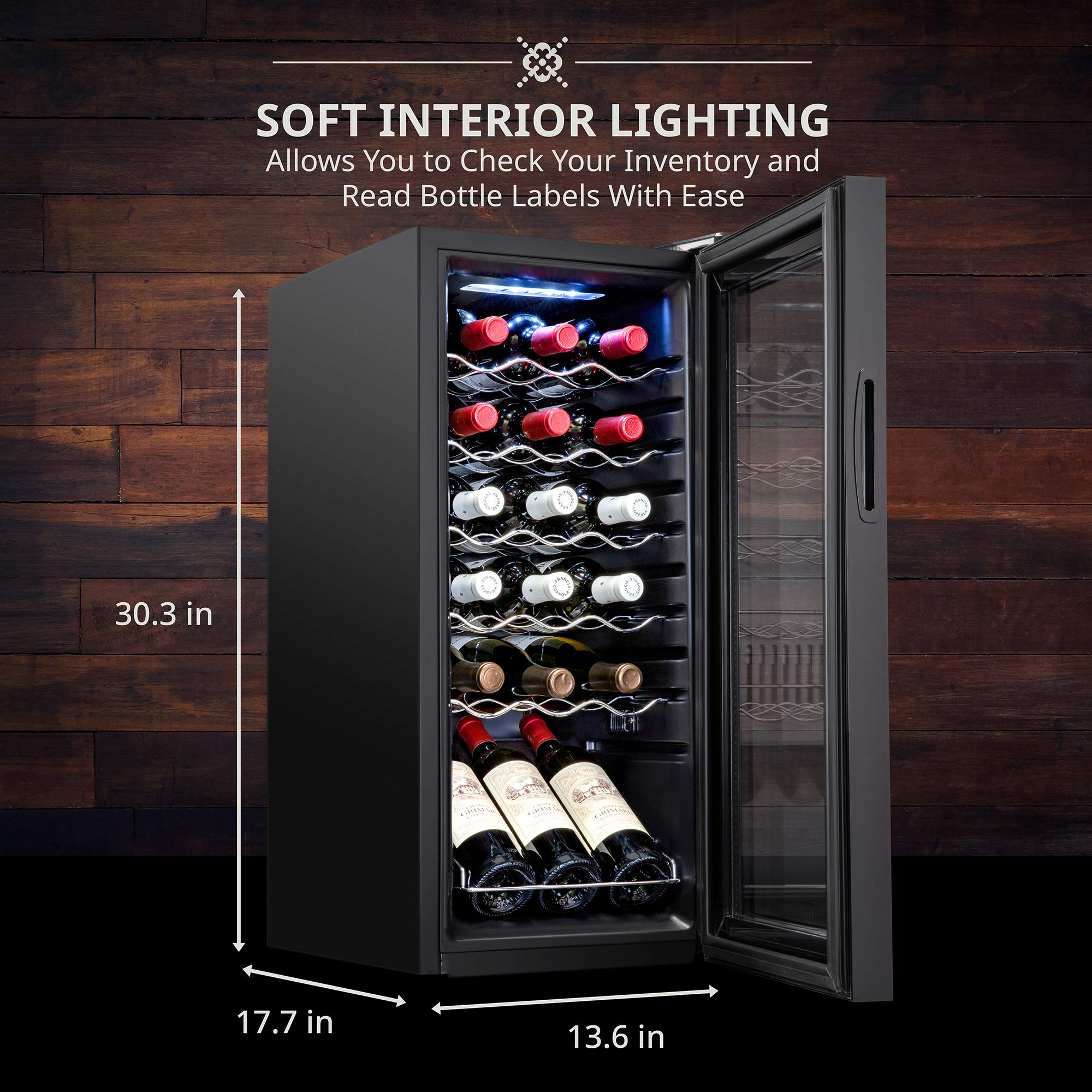 Ivation 18 Bottle Compressor Wine Cooler Refrigerator | Large Freestanding Wine Cellar For Red, White, Champagne or Sparkling Wine | 41f-64f Digital Temperature Control Fridge Glass Door Black