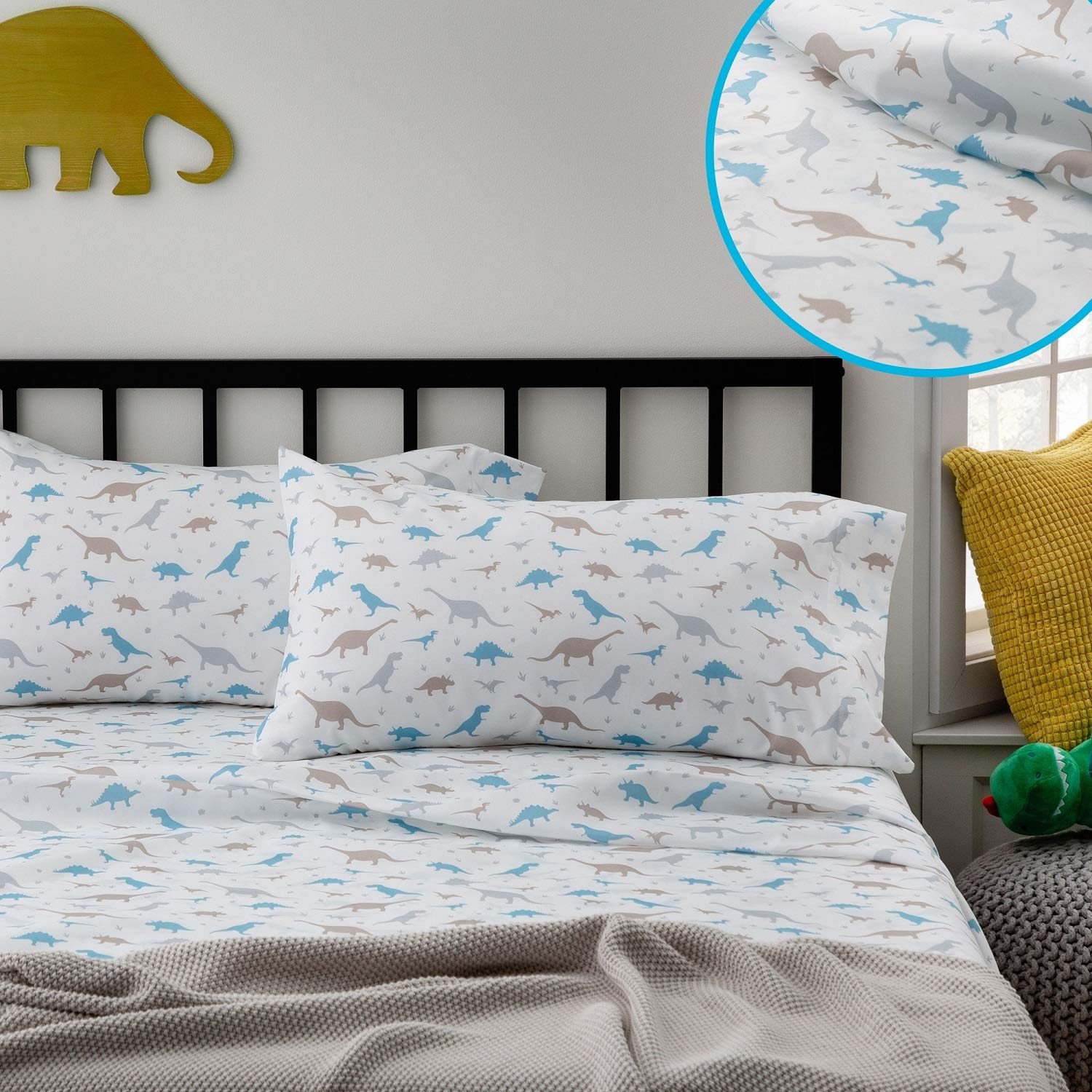 Linenspa Microfiber Three-Piece Sheet Set - Multiple Styles and Colors - Super Soft Feel - Fun Patterns for Boys and Girls - Twin - Dinosaur