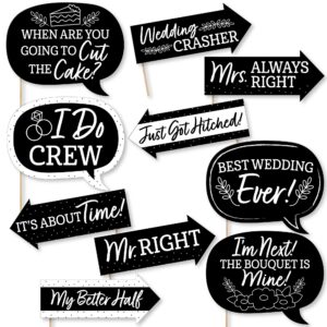 big dot of happiness funny mr. and mrs. - black and white wedding or bridal shower photo booth props kit - 10 piece