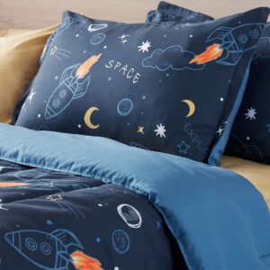 SLEEP ZONE Kids Bedding Twin Comforter Set - Super Soft & Cute Printed 2-Piece Comforter Set All Seasons for Boys, Girls, Fade Resistant, Machine Washable, Space Rocket