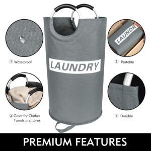 Lifesela 82L Large Laundry Basket, Collapsible Oxford Fabric Laundry Hamper, Durable Laundry Bag with Handle, Waterproof and Easy Carry Clothes Basket Clothes Washing Bin, 15" D × 28"H (Grey)