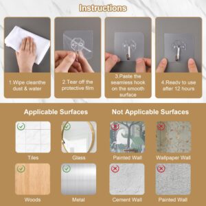 Ninth Five Adhesive Hooks for Hanging Wall Hooks, 22lb Strong Sticky Ceiling Door Hooks, Stainless Steel Transparent Towel Coat Hooks for Home Bathroom Kitchen Outdoor (18)