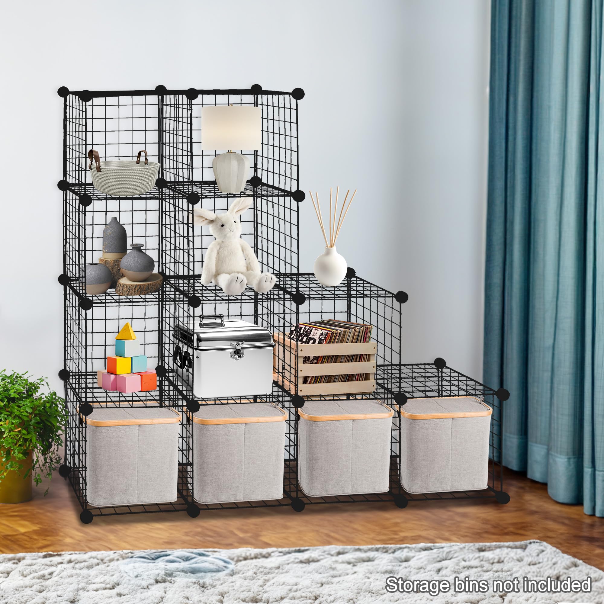 SUPER DEAL Metal Wire Cube Storage Organizer, 12 Cubes DIY Modular Cabinet Bookcase Bookshelf Shoe Rack Stackable Wire Cube Closet for Home, Office, Living Room, Bedroom