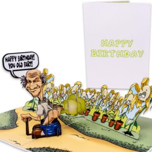 funny fart birthday card | pop up of 3d old man passing gas and killing flowers | 50th, 40th birthday cards for men | 60th birthday card for dad | farting bday greetings for grandfather