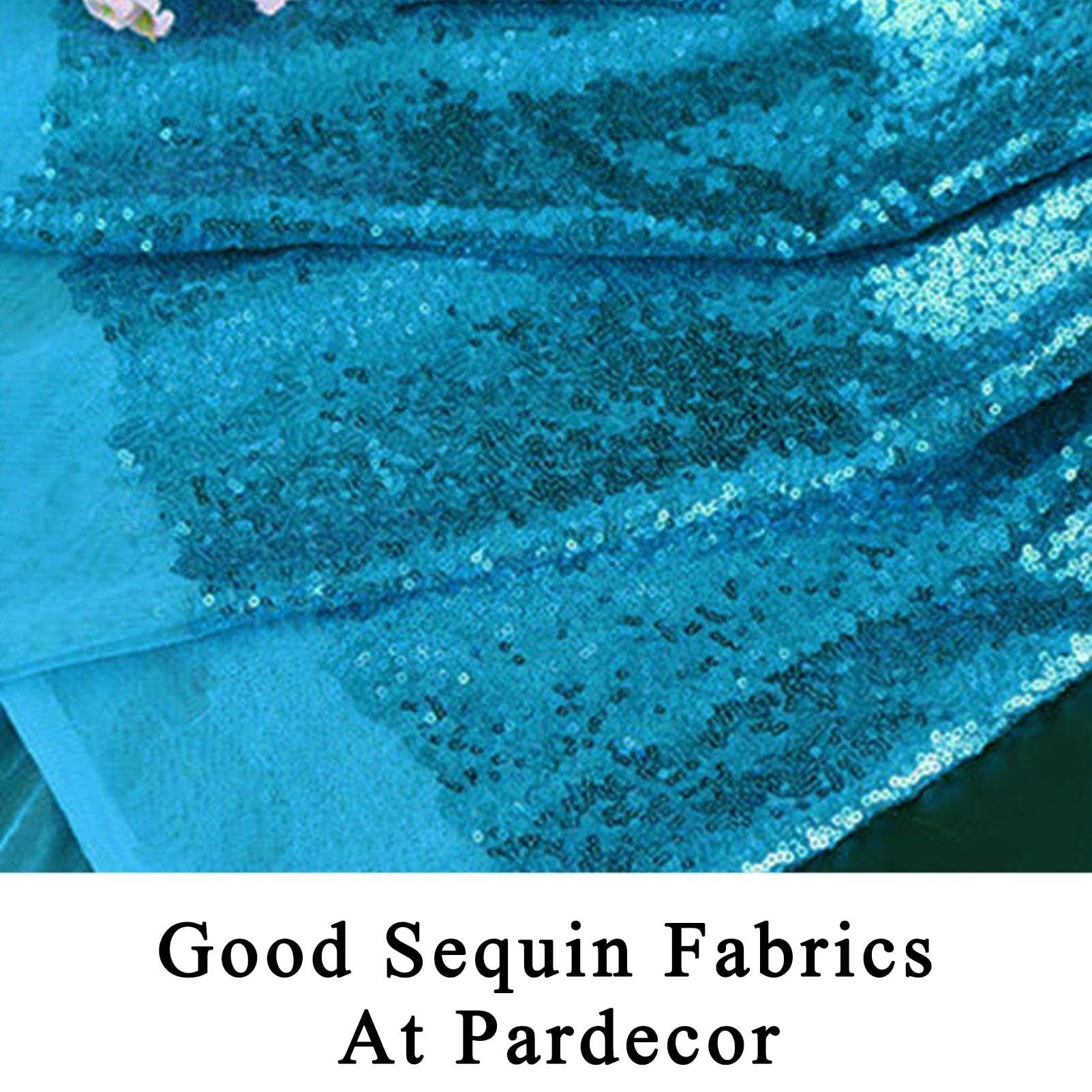 Pardecor Sequin Fabric by The Yard 1 Yard Sparkly Fabric Mesh Sequins Fabric for Sewing Dress and Making Wedding Party Tablecloth Table Runner Decorations (1 Yard, Turquoise)