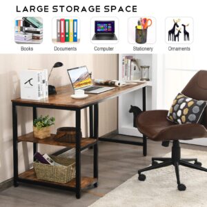 Tangkula Home Office Computer Desk with 2 Storage Shelves, Industrial Study Writing Desk Workstation Laptop Table with Sturdy Metal Frame (Rustic Brown)