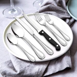 LIANYU Silverware Flatware Set for 12, 72-Piece Silverware Cutlery Set with Steak Knives, Fancy Stainless Steel Eating Utensils Tableware Include Forks Spoons Knives, Beaded Edge, Dishwasher Safe