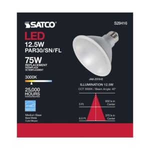 SATCO S29416 12.5 Watt 120 Volt; Reflector PAR30SN LED Light Bulb; 3000K Soft White; 40 deg. Beam Angle; E26 Medium Base, Dimmable (6 LED Light Bulbs)