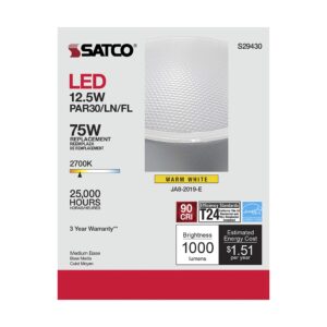 SATCO S29430 12.5 Watt 120 Volt PAR30LN Reflector LED Light Bulb 2700K; 40 deg. Beam Angle; E26 Medium Base 6 LED Light Bulbs