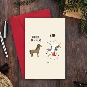 Kirynurd Dancing Unicorn 60th Birthday Card, Hilarious Bday Card, Sixty Birthday Card, Other 60 Year Olds