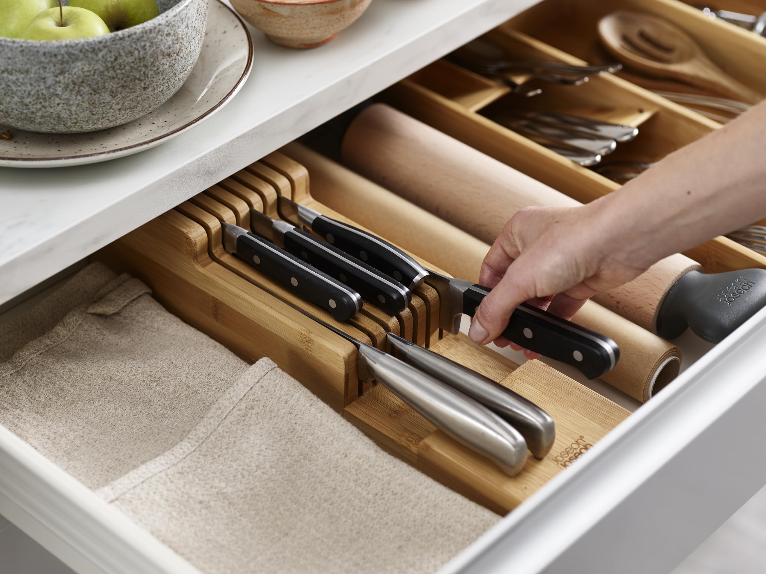 Joseph Joseph DrawerStore Compact Knife Organizer, holds up to 9 knives, Kitchen Organization & Drawer Storage, Bamboo