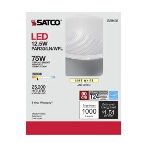 Satco S29436 12.5 Watt 120 Volt PAR30LN LED Light Bulb; 3000K Soft White Light; 1000 Lumen; 60 deg. Beam Angle; E26 Medium Base (6 LED Light Bulbs)