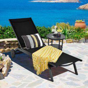 Giantex Lounge Chairs for Outside Patio Chaise Lounges Aluminum Recliner W/Adjustable 6 Backrest Positions and Wheels for Patio Beach Poolside Outdoor Sunbathing Chair(1, Black)