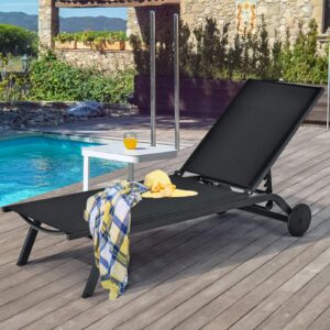 Giantex Lounge Chairs for Outside Patio Chaise Lounges Aluminum Recliner W/Adjustable 6 Backrest Positions and Wheels for Patio Beach Poolside Outdoor Sunbathing Chair(1, Black)