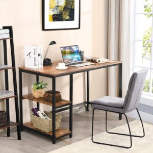 Tangkula Home Office Computer Desk with 2 Storage Shelves, Industrial Study Writing Desk Workstation Laptop Table with Sturdy Metal Frame (Rustic Brown)