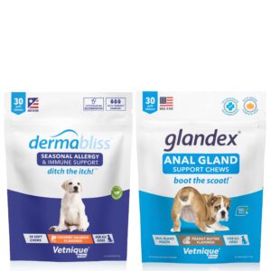 dermabliss allergy chews 30 ct and glandex anal gland support chews 30 ct bundle dog vitamins & supplements, anal gland dog treats with probiotics, dog allergies skin treatment soft chew