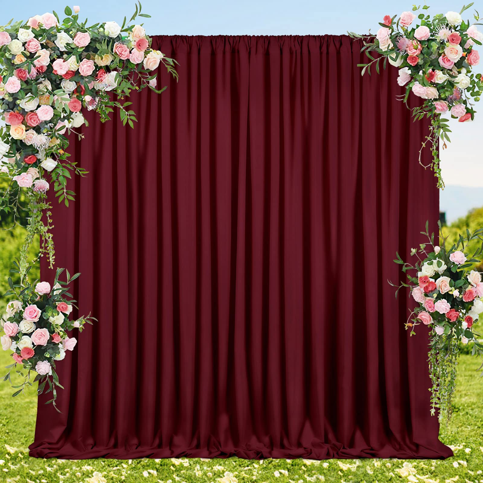 Burgundy Wall Backdrop Polyester Backdrop Curtain Panel Drapes Romantic Stage Fabric 10x8ft for Home Party Backdrop