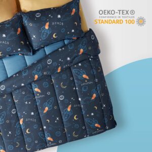 SLEEP ZONE Kids Bedding Twin Comforter Set - Super Soft & Cute Printed 2-Piece Comforter Set All Seasons for Boys, Girls, Fade Resistant, Machine Washable, Space Rocket