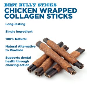 Best Bully Sticks All Natural Dog Chews - 6 Inch Chicken Wrapped Beef Collagen Sticks - USA Baked & Packed - Easily Digestible, Limited Ingredient, Rawhide Alternative Dog Chew - 5 Pack