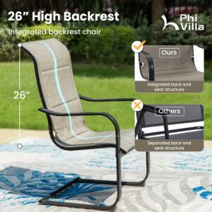 PHI VILLA 7 Piece Outdoor Patio Dining Set, 60"x38" Rectangle Dining Table(1.57" Umbrella Hole) & 6 High Back Rocking Chairs with Padded, Outdoor Furniturte Set for Patio, Yard, Deck