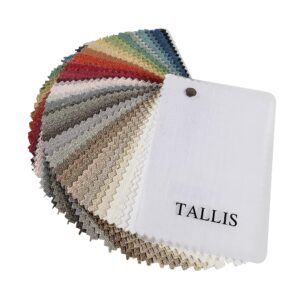 chadmade tallis collection fabric sample booklet in 15cm(l) x 10cm(w) x 5.5cm(h), polyester linen blend, midweight, 38 colors included, front back same color and texture