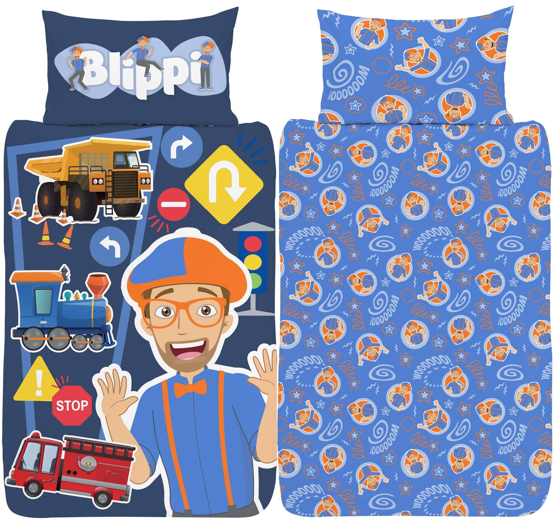 Blippi Single Duvet Cover - Official Reversible Bedding Set - Polycotton - Youtuber Tractor Song Design