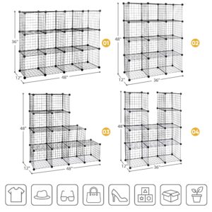 SUPER DEAL Metal Wire Cube Storage Organizer, 12 Cubes DIY Modular Cabinet Bookcase Bookshelf Shoe Rack Stackable Wire Cube Closet for Home, Office, Living Room, Bedroom