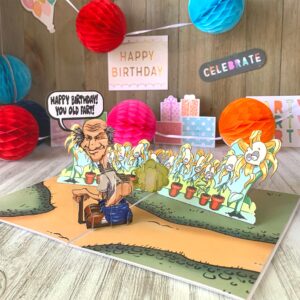 Funny Fart Birthday Card | Pop Up of 3D Old Man Passing Gas and Killing Flowers | 50th, 40th Birthday Cards For Men | 60th Birthday Card For Dad | Farting Bday Greetings for Grandfather