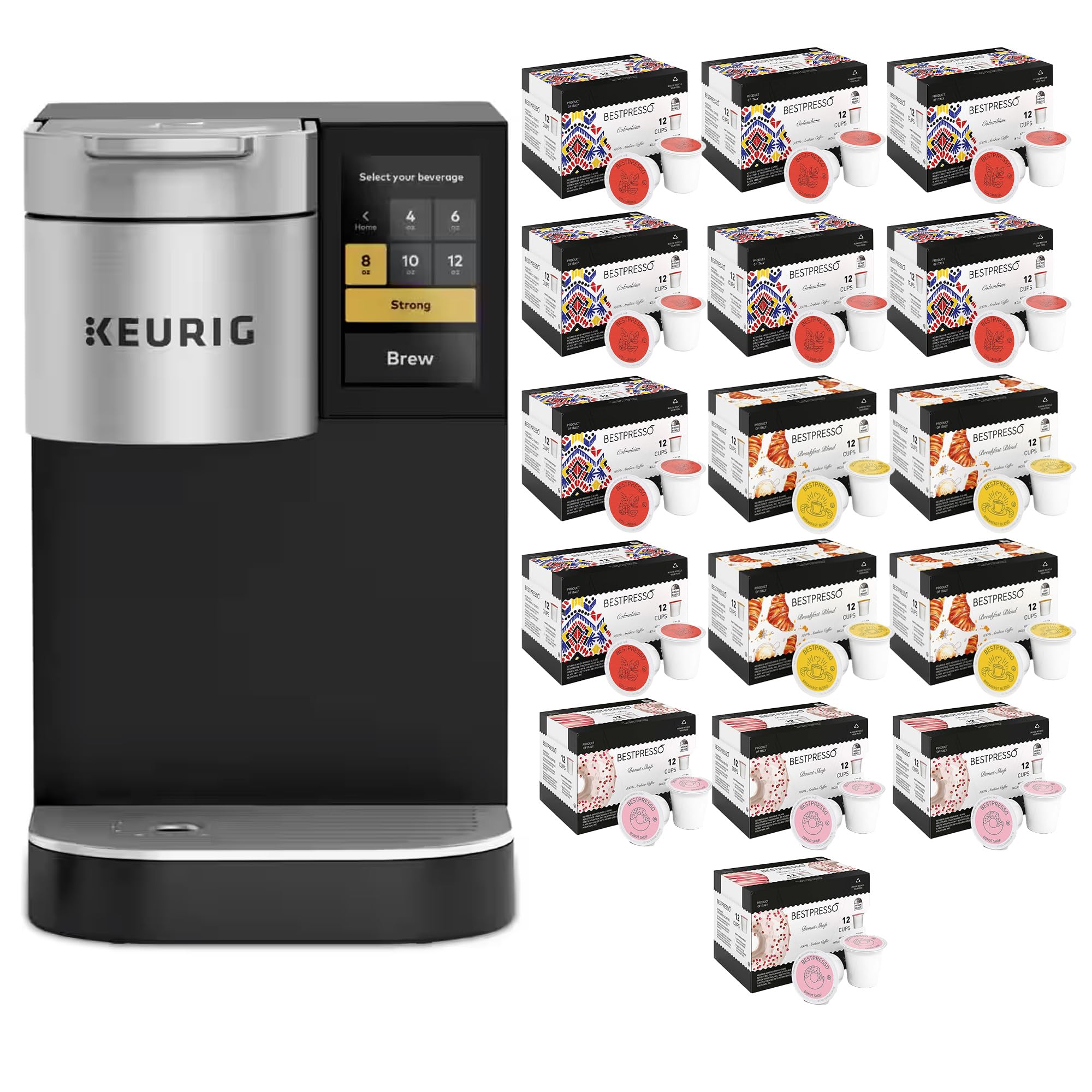 Keurig K-2500 Single Serve Commercial Coffee Maker with 5 Cup Sizes and Color Touchscreen Bundle with 192-Count Variety Pack Single-Serve K-Cup Set (5 Items)