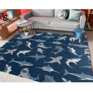 alaza underwater world shark fish non slip area rug 5' x 7' for living dinning room bedroom kitchen hallway office modern home decorative