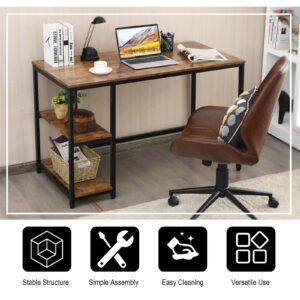 Tangkula Home Office Computer Desk with 2 Storage Shelves, Industrial Study Writing Desk Workstation Laptop Table with Sturdy Metal Frame (Rustic Brown)