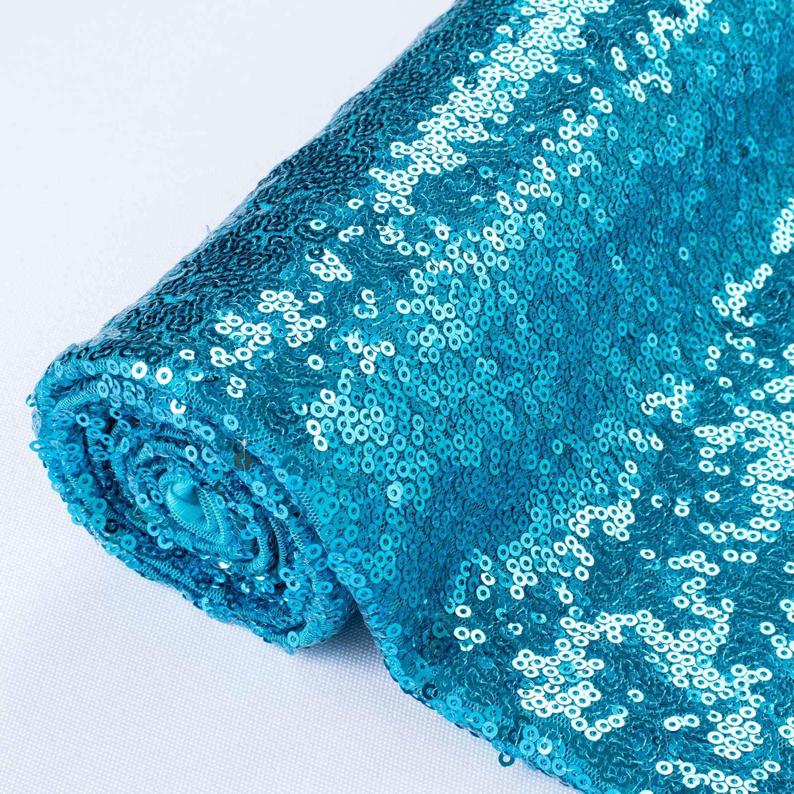 Pardecor Sequin Fabric by The Yard 1 Yard Sparkly Fabric Mesh Sequins Fabric for Sewing Dress and Making Wedding Party Tablecloth Table Runner Decorations (1 Yard, Turquoise)