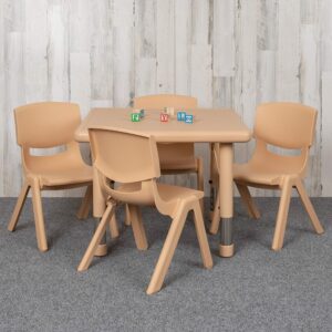 emma + oliver 24" square natural plastic height adjustable activity table set with 4 chairs