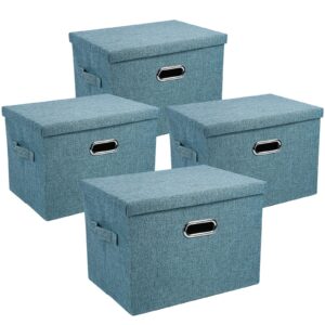 huatk 4 pack decorative storage boxes with lids storage baskets for shelves, closet organization bins for office, bedroom, closet, toys (teal)