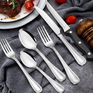 LIANYU Silverware Flatware Set for 12, 72-Piece Silverware Cutlery Set with Steak Knives, Fancy Stainless Steel Eating Utensils Tableware Include Forks Spoons Knives, Beaded Edge, Dishwasher Safe