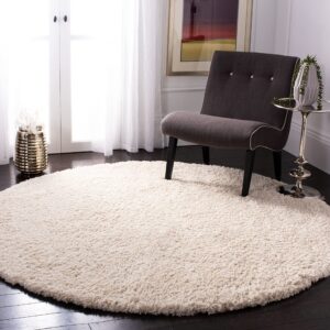 safavieh fontana shag collection 8' round cream fnt800b solid non-shedding living room bedroom dining room entryway plush 2-inch thick area rug