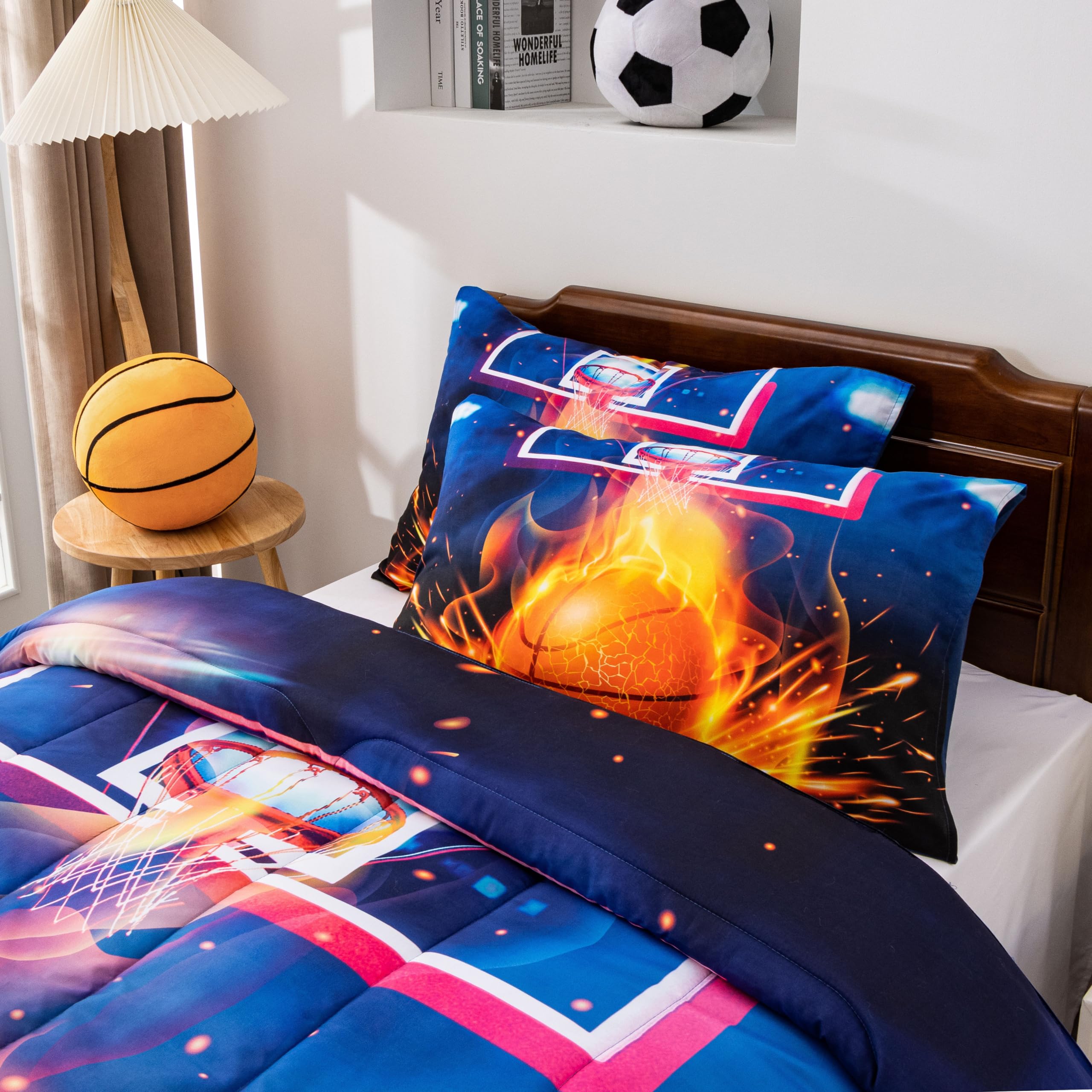 Btargot Basketball Fire Court Comforter Sets Twin for Boys Teens,Ball Sports Games Print, Basketball Hoop Bedding Home Decor