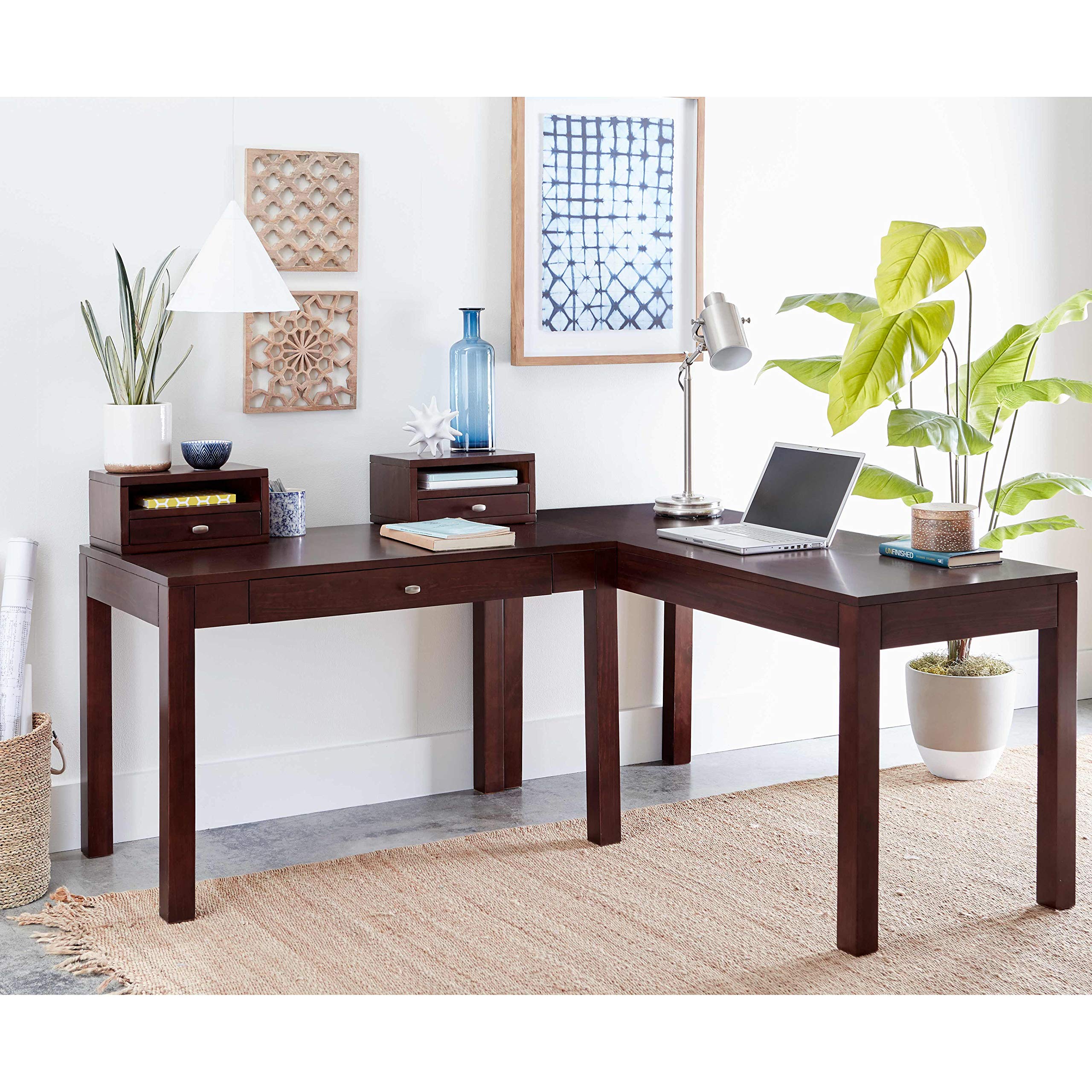 Epoch Design Pacifica Reversible L Shaped Corner Desk with Keyboard Tray and Storage Drawers, Computer Desk for Home Office or Study