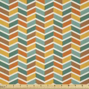 ambesonne abstract fabric by the yard, retro zigzag earthy tones chevron inspired geometrical symmetry pattern, microfiber fabric for arts and crafts textiles & decor, 2 yards, orange and jade green